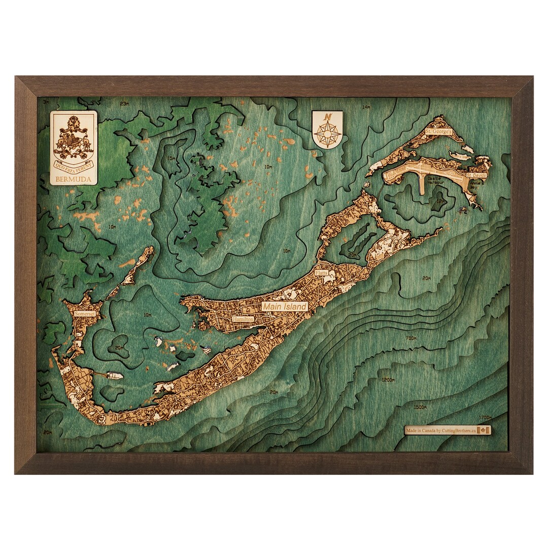 BERMUDA - 3D Wood Wall Map - Natural Wood, Handcrafted - 16 X 12 Inches ...