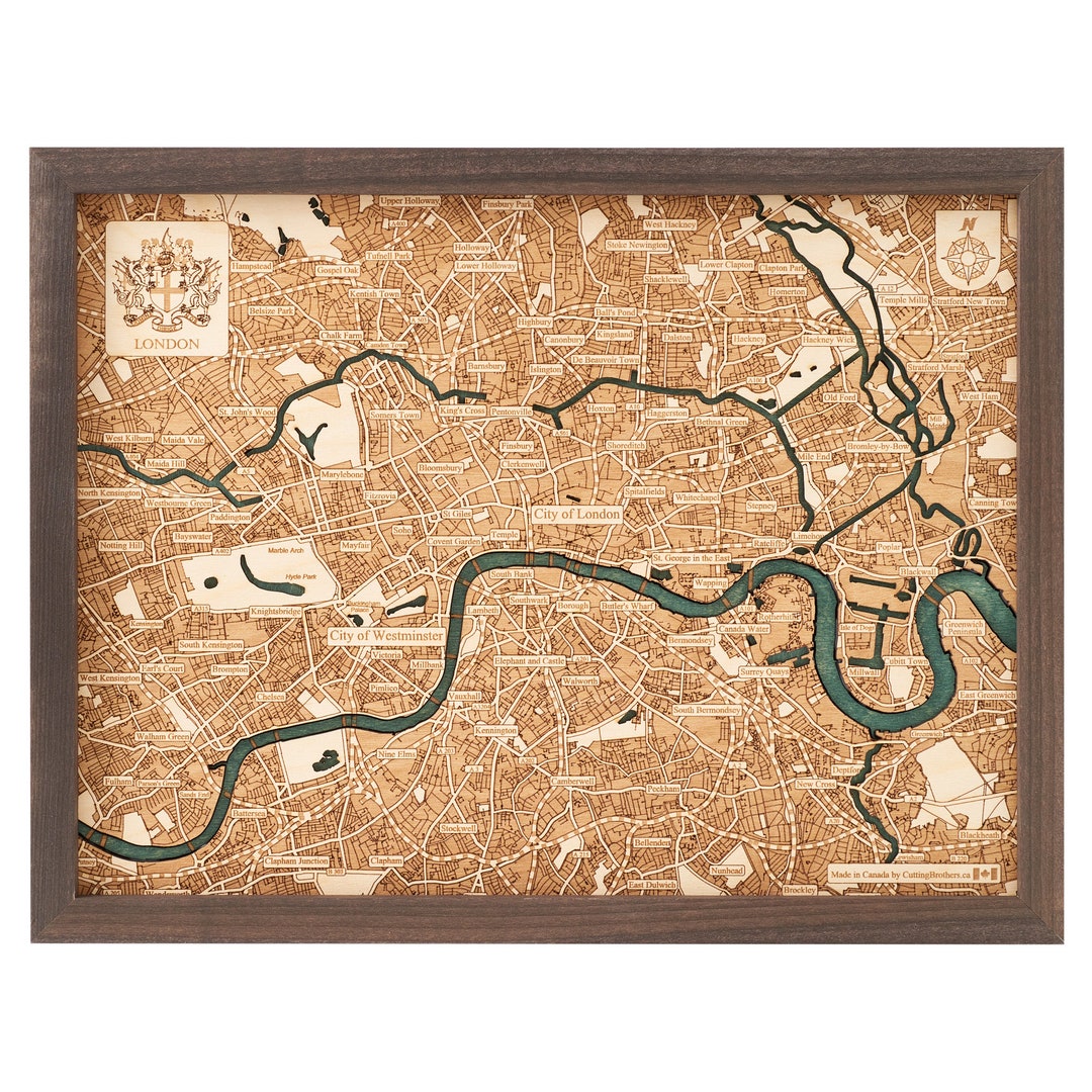 LONDON UK - 3D Wood Wall Map - Handcrafted, Natural Wood - 16 X 12 ...