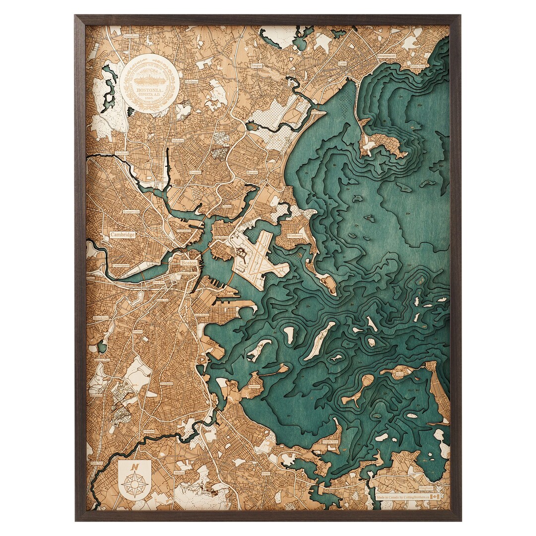 BOSTON USA - 3D Wood Wall Map - Natural Wood, Handcrafted - 24 X 32 ...