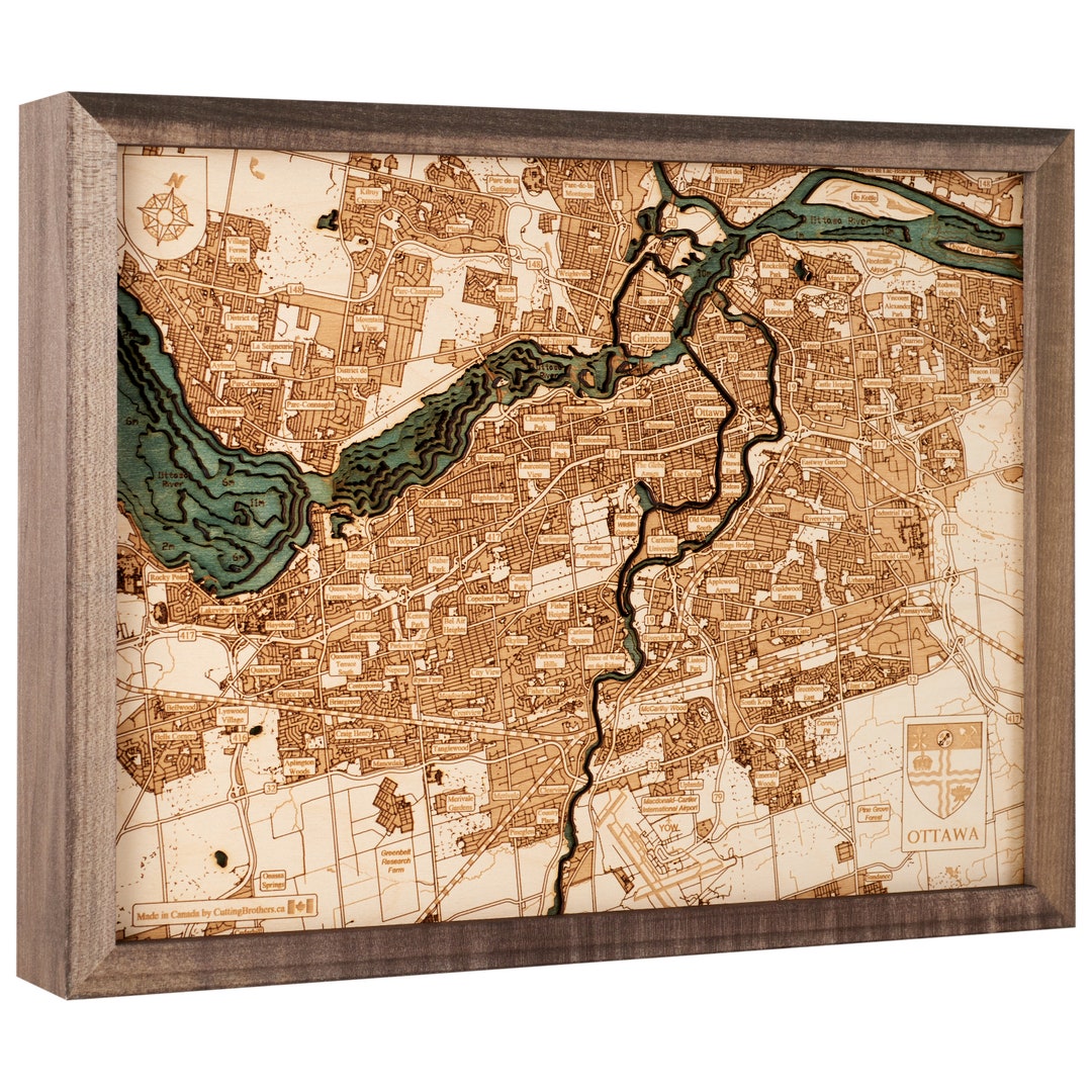 OTTAWA CANADA - 3D Wood Wall Map - Handcrafted, Natural Wood - 16 X 12 ...