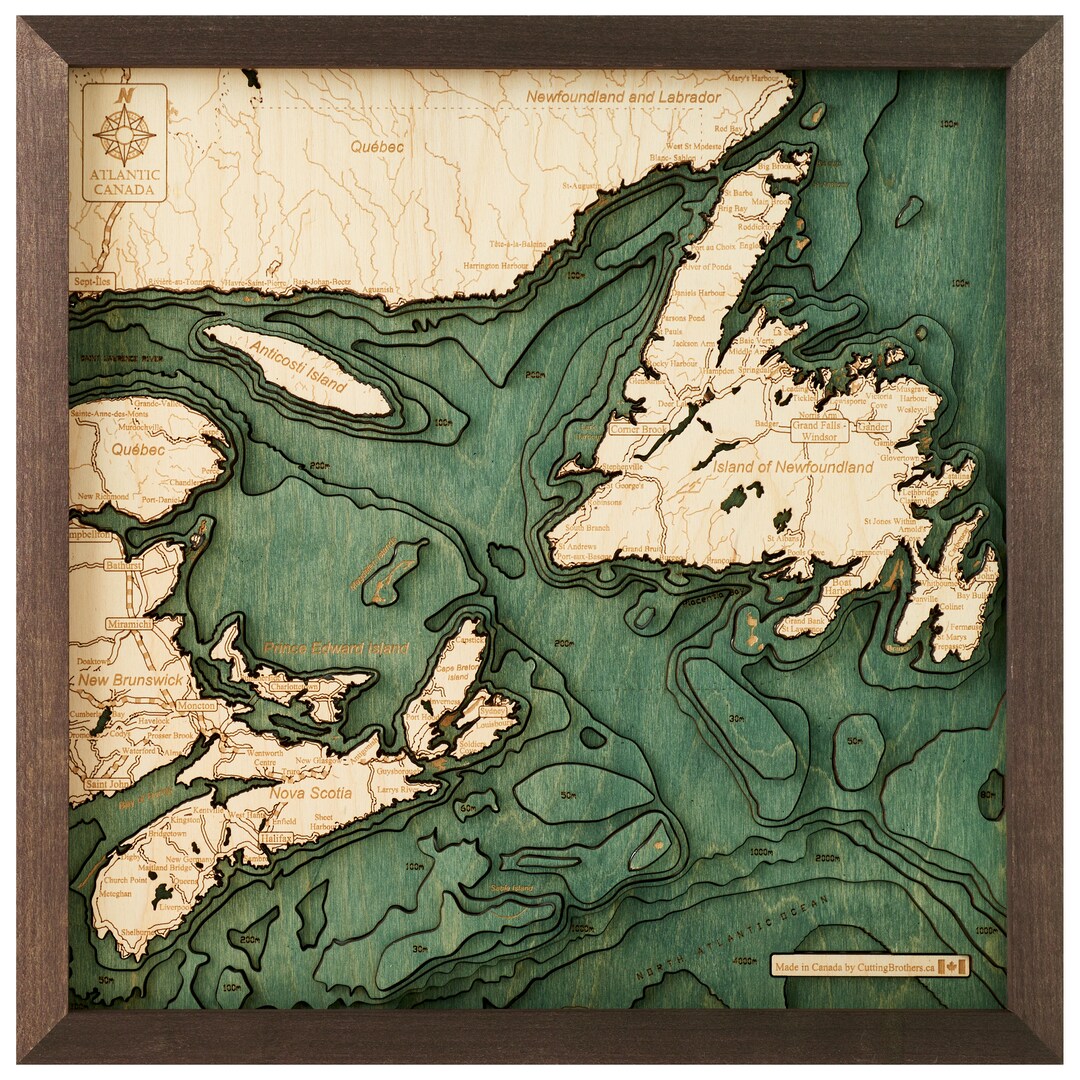 ATLANTIC CANADA - 3D Wood Wall Map - Handcrafted - Natural Wood - 15 X ...