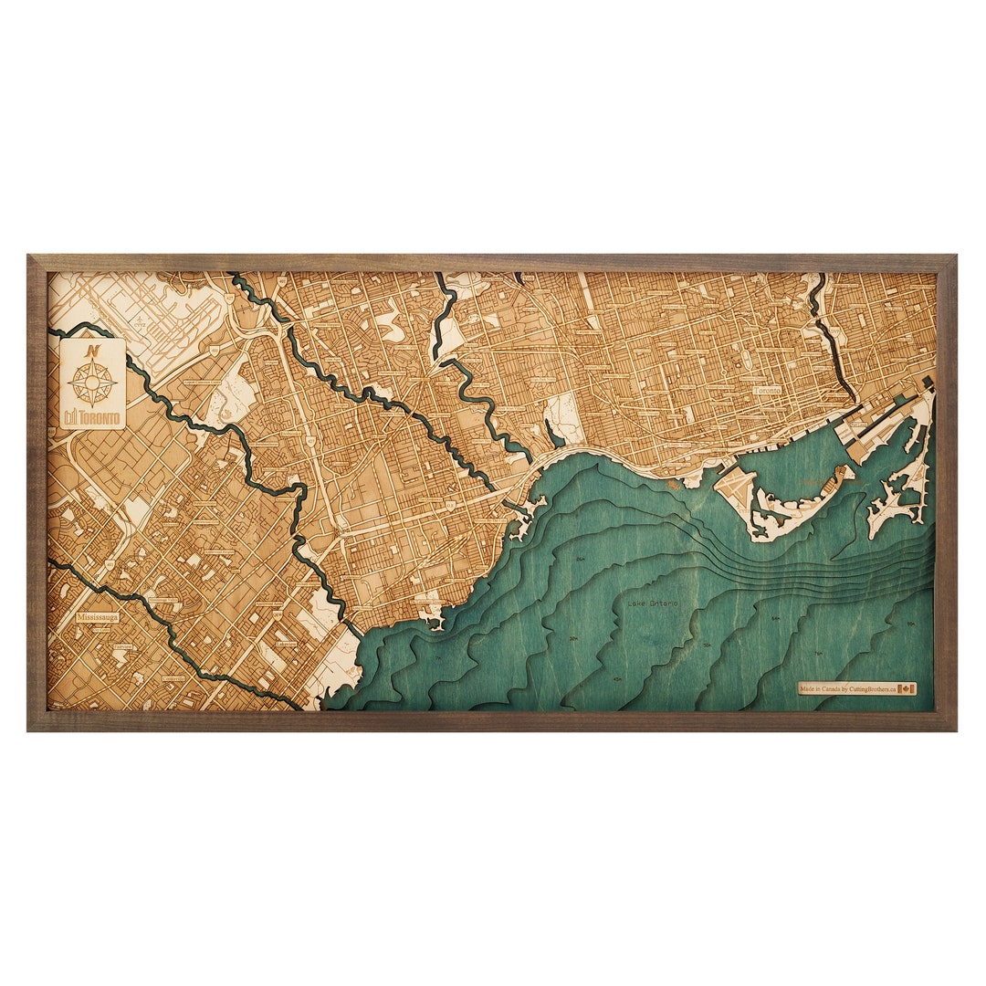 TORONTO CANADA - 3D Wood Wall Map - Handcrafted, Natural Wood - 32 X 16 ...