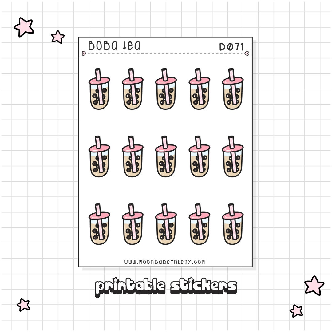 Boba Tea Stickers Hand-drawn Printable Planner Stickers / - Etsy