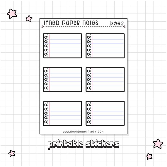 Lined Paper Note Box Stickers Hand-drawn Printable Planner - Etsy UK