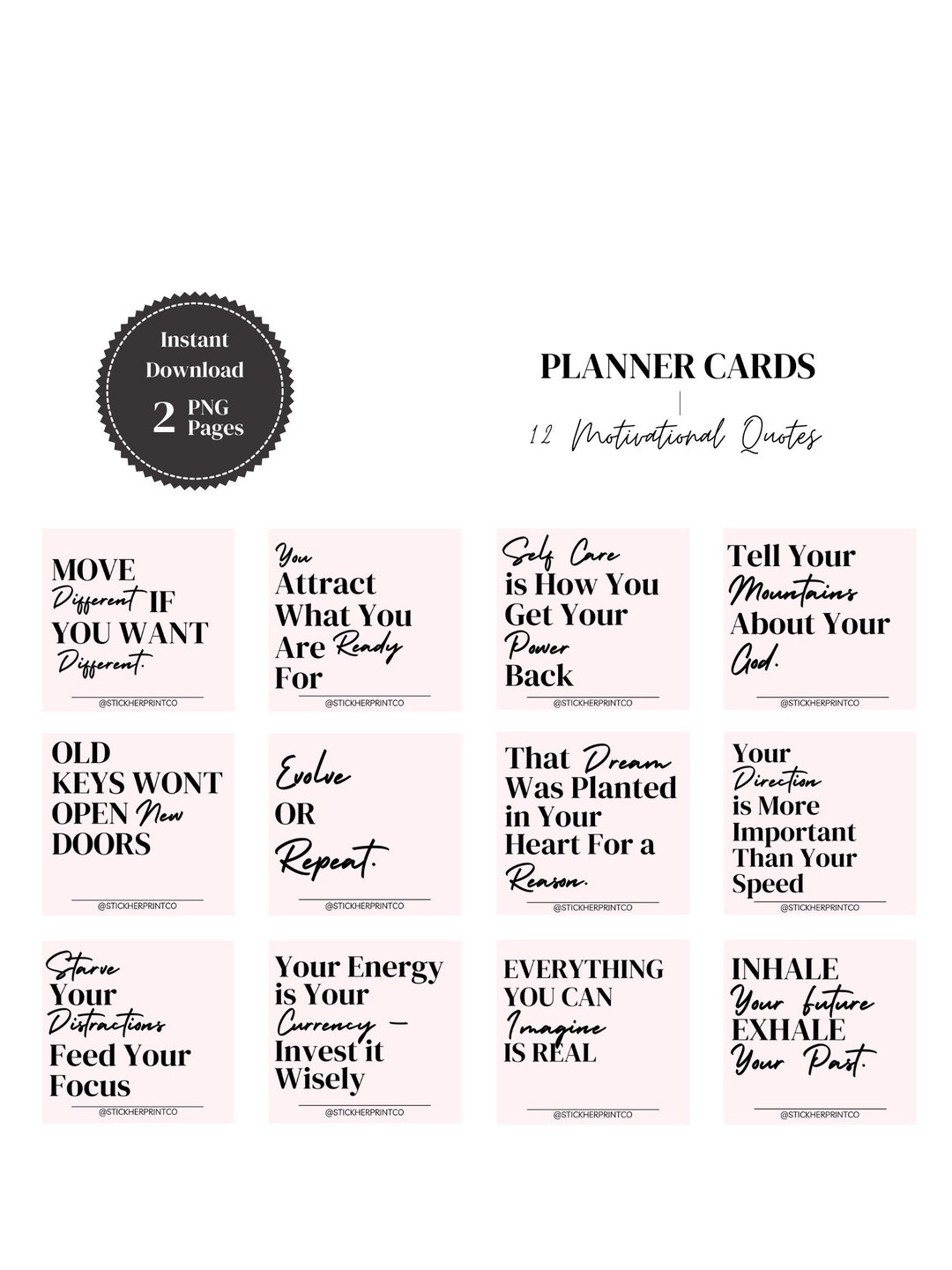 3x3 Mini Printable Planner Cards, 12 Motivational Quotes, Planner ...