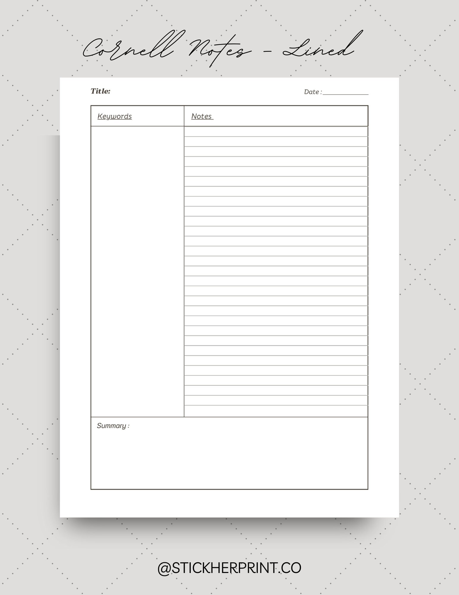 Cornell Notes, Easy Note Taking Method for Students, Printable Minimal ...
