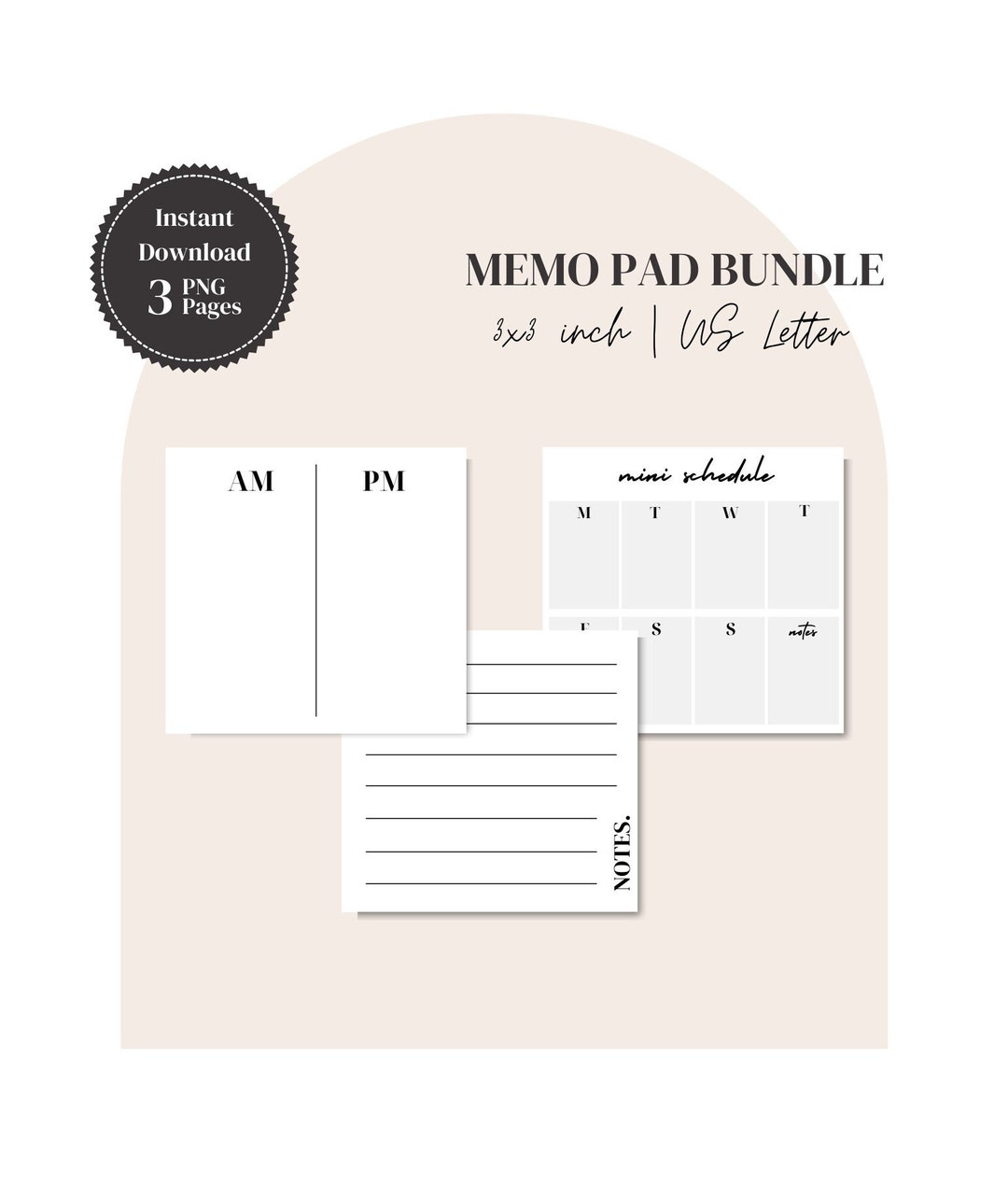 Sticky Note Printable, 3x3 Memo Cards, Mini Schedule Planner, Desk ...