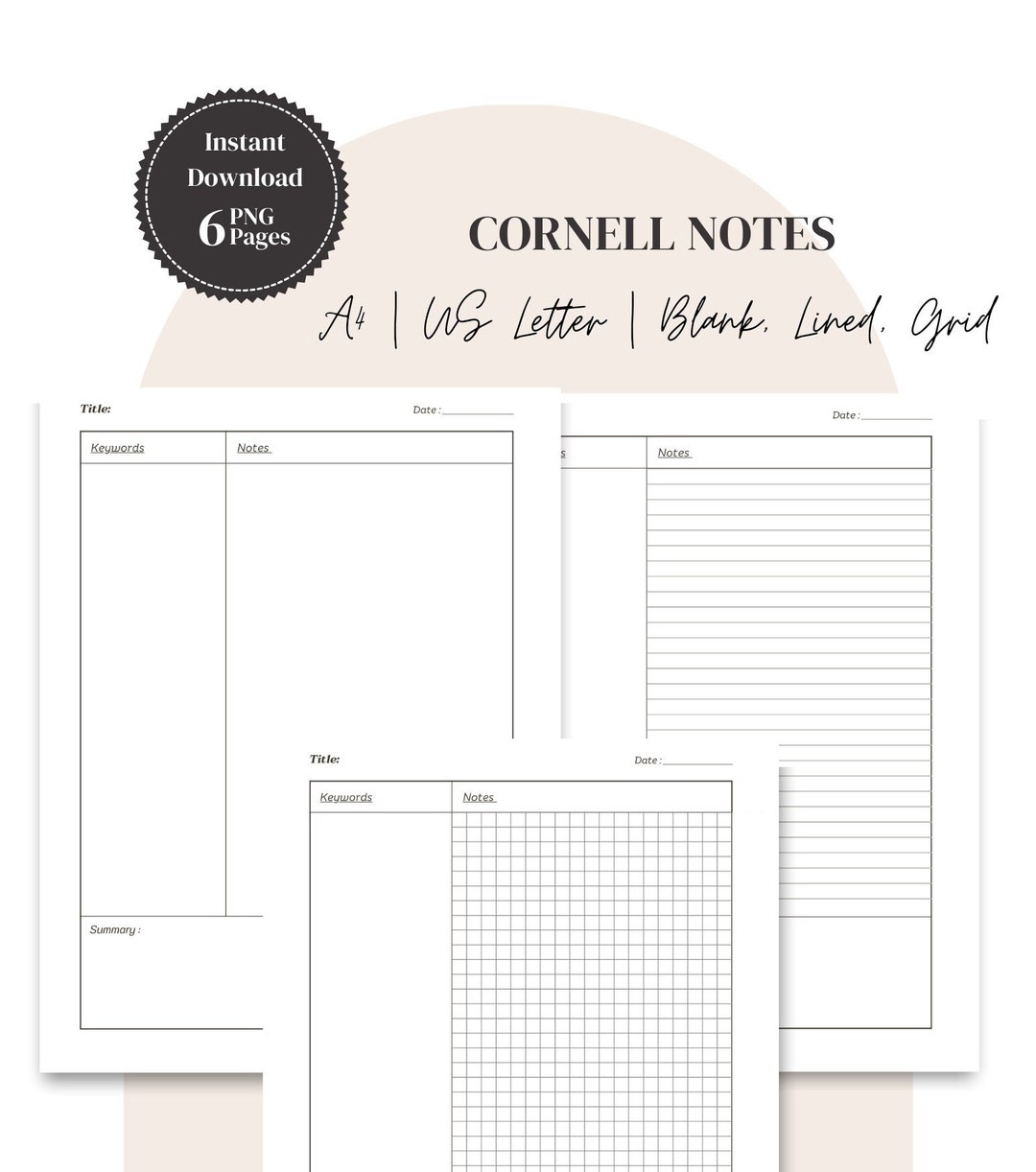 Cornell Notes, Easy Note Taking Method for Students, Printable Minimal ...