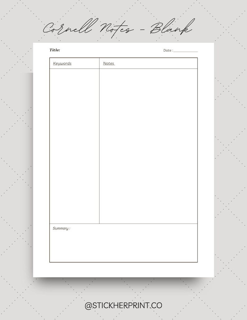 Cornell Notes, Easy Note Taking Method for Students, Printable Minimal ...