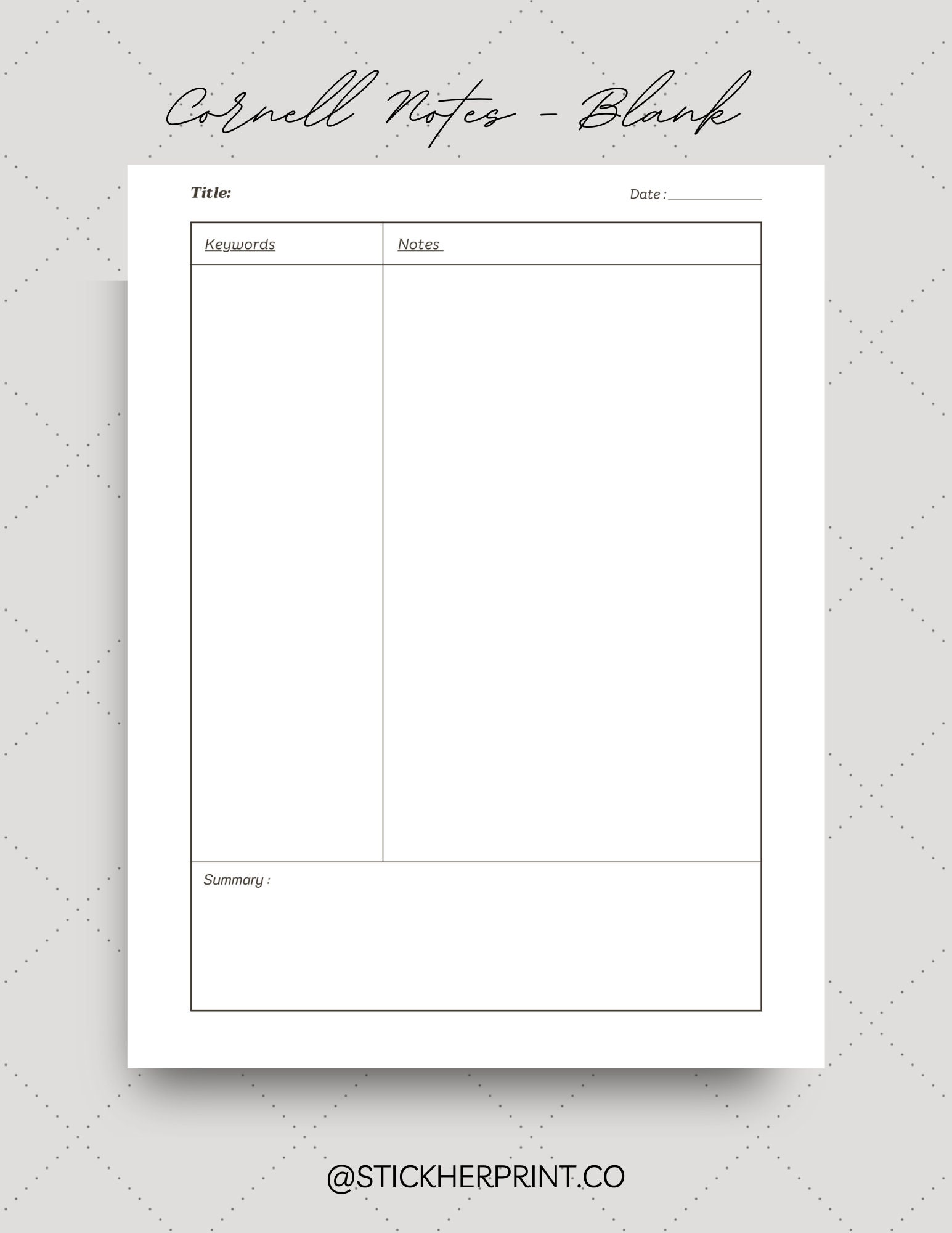 Cornell Notes, Easy Note Taking Method for Students, Printable Minimal ...