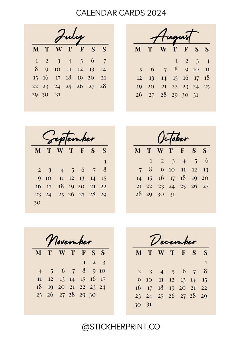 2024 3x3 Mini Calendar Cards, Printable Planner Calendar Cards ...