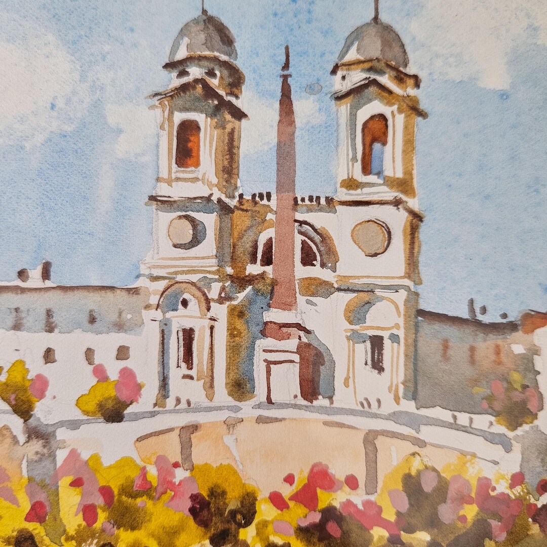 Watercolor Spanish Steps in Rome - Original Italian Architecture ...