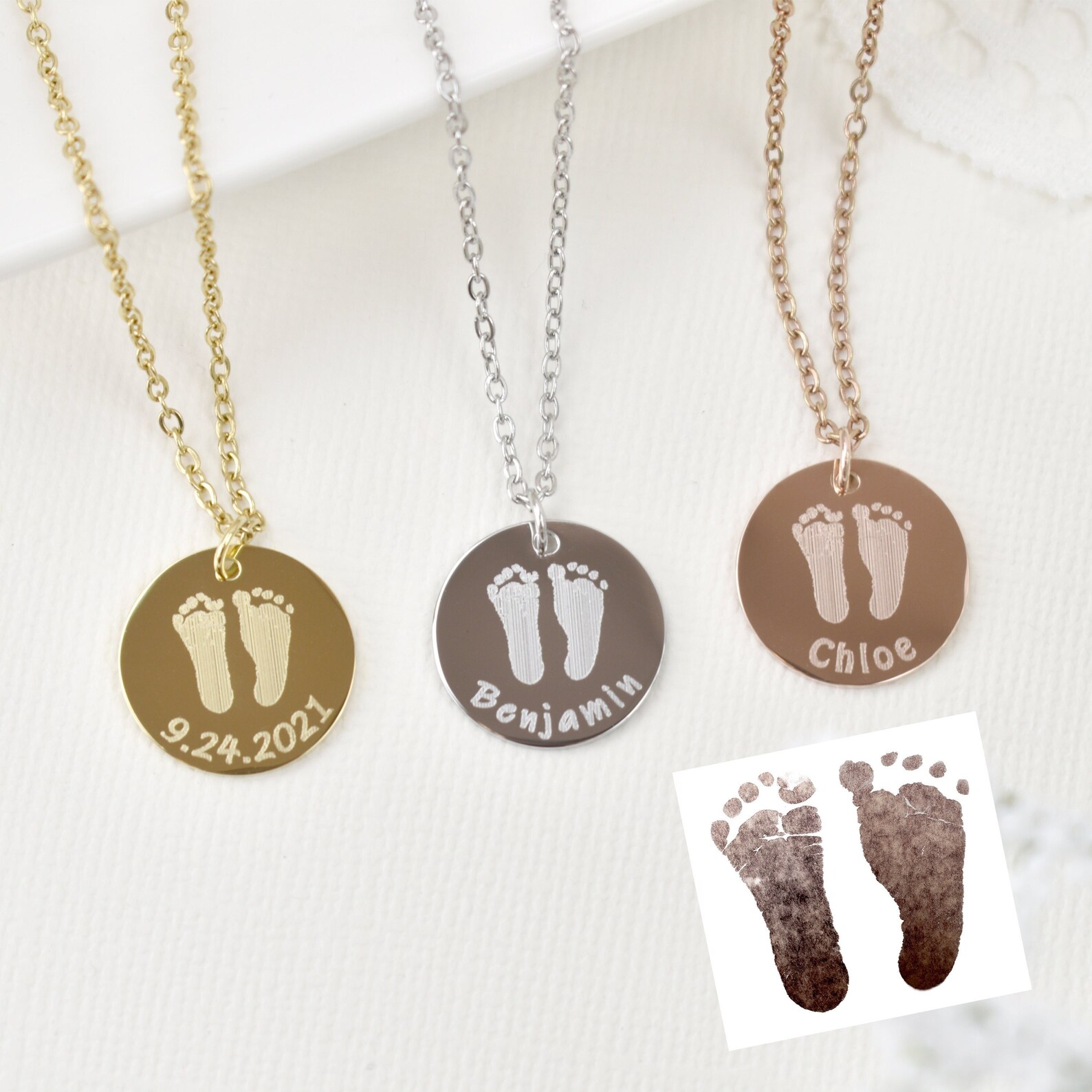 Actual Baby Foot Print Necklace, Personalized Foot Print, Custom ...