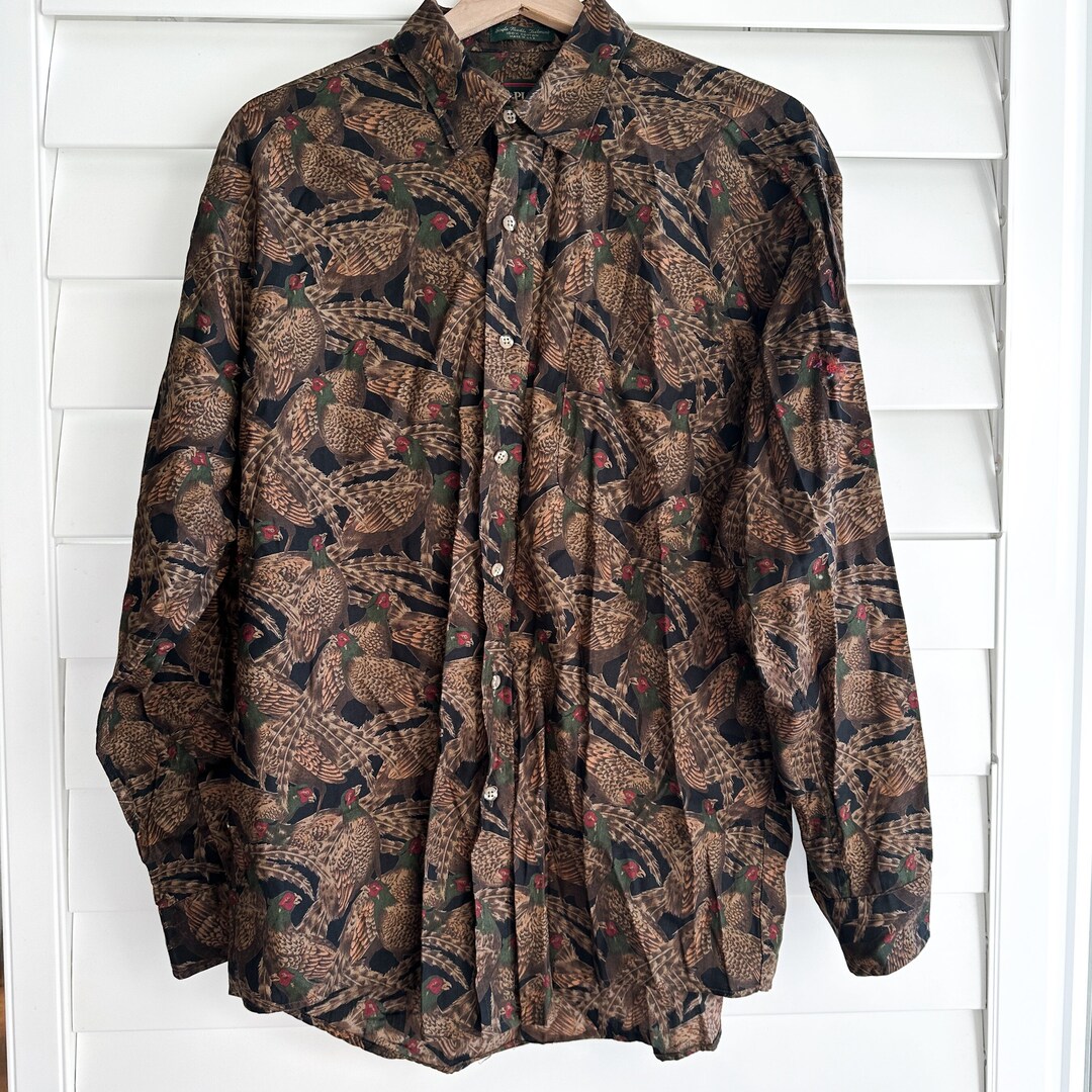 Vintage 90s Pheasant Bird Button Down Shirt, Mens or Women's Size Large ...