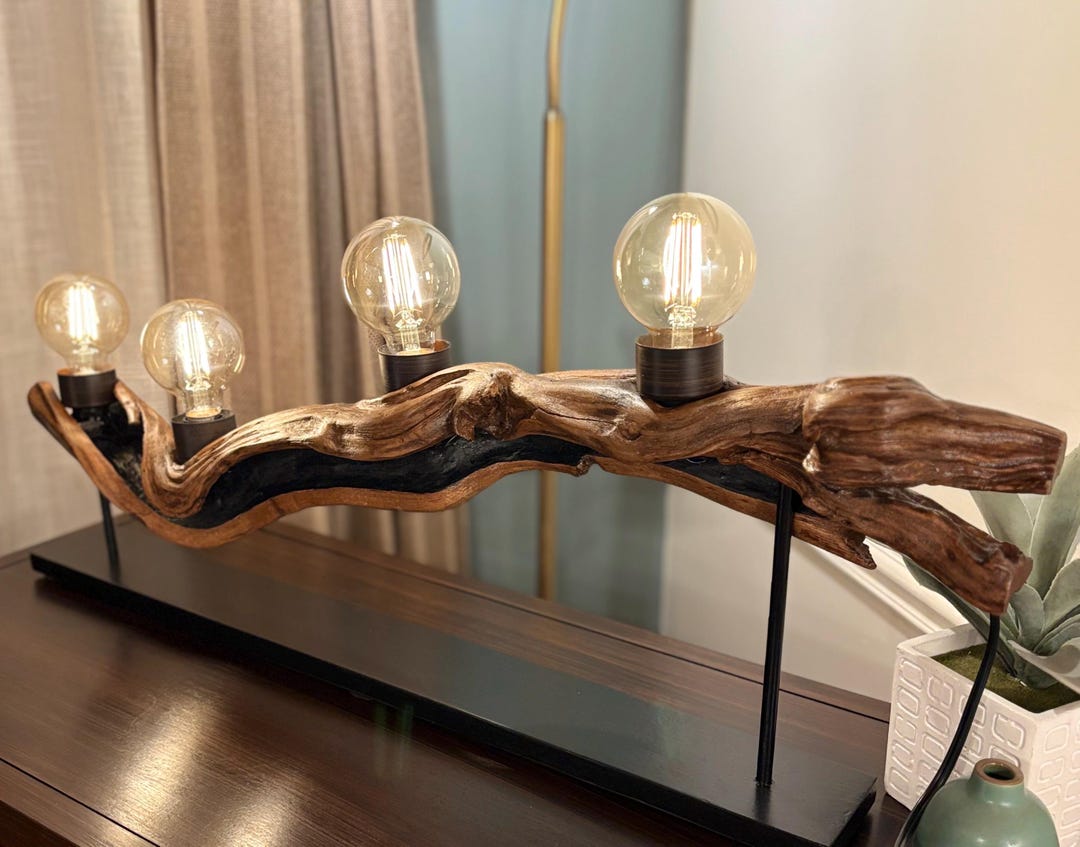 Hollow Log Table Lamp - Dimmable Light With 4 Globe Bulbs - Etsy