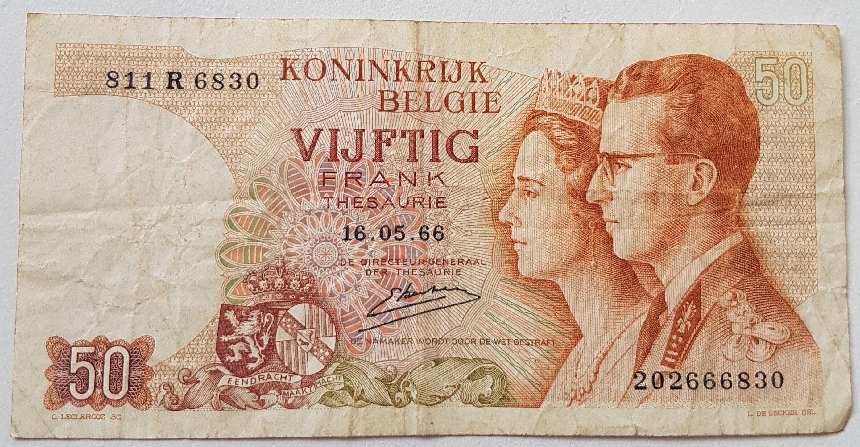 Memorabilia Collectibles 1966 Belgium 50 Franc Banknote King Baudouin I ...