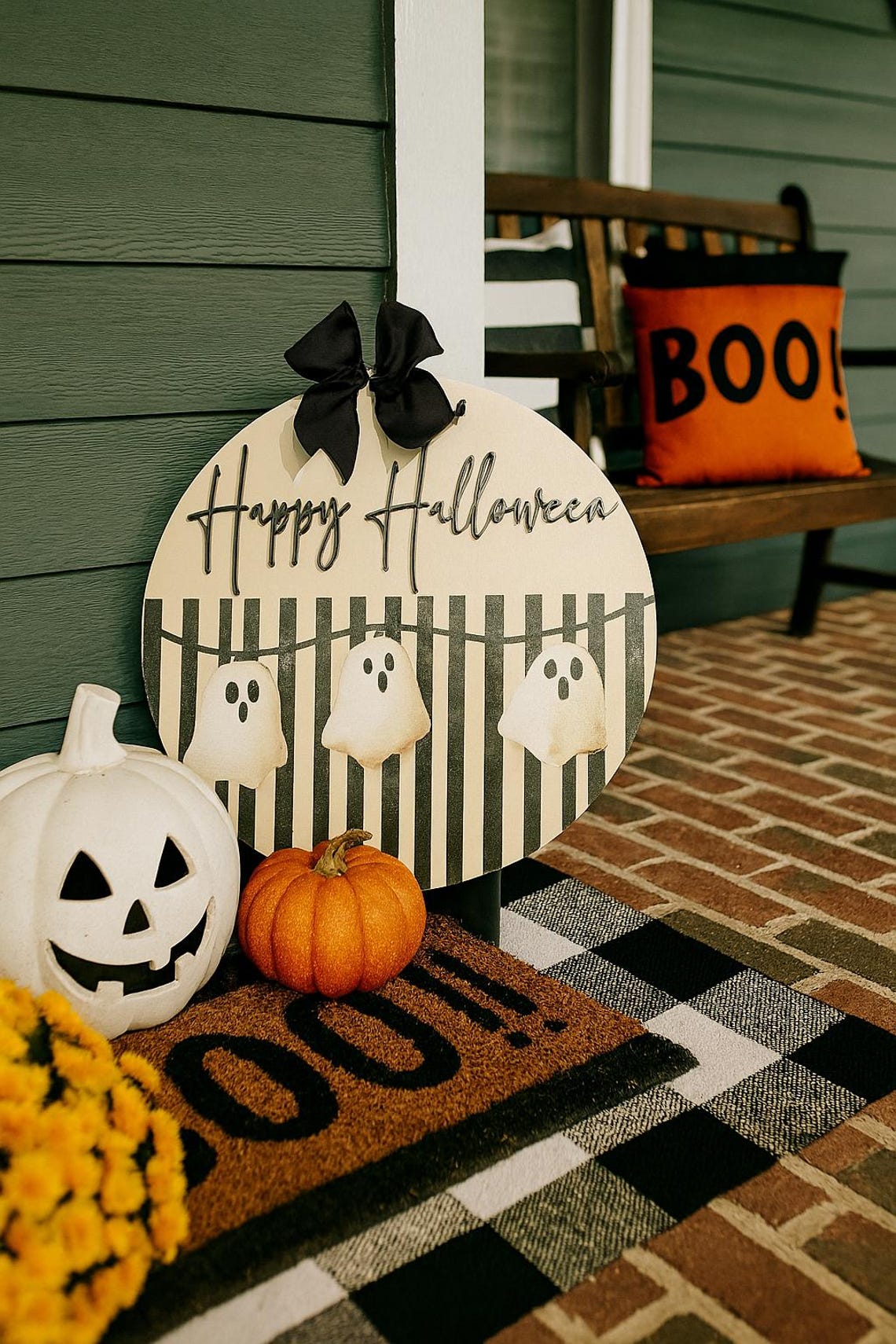 Halloween Ghost Door Sign: 3D Wood Lettering, Striped Decor - Etsy