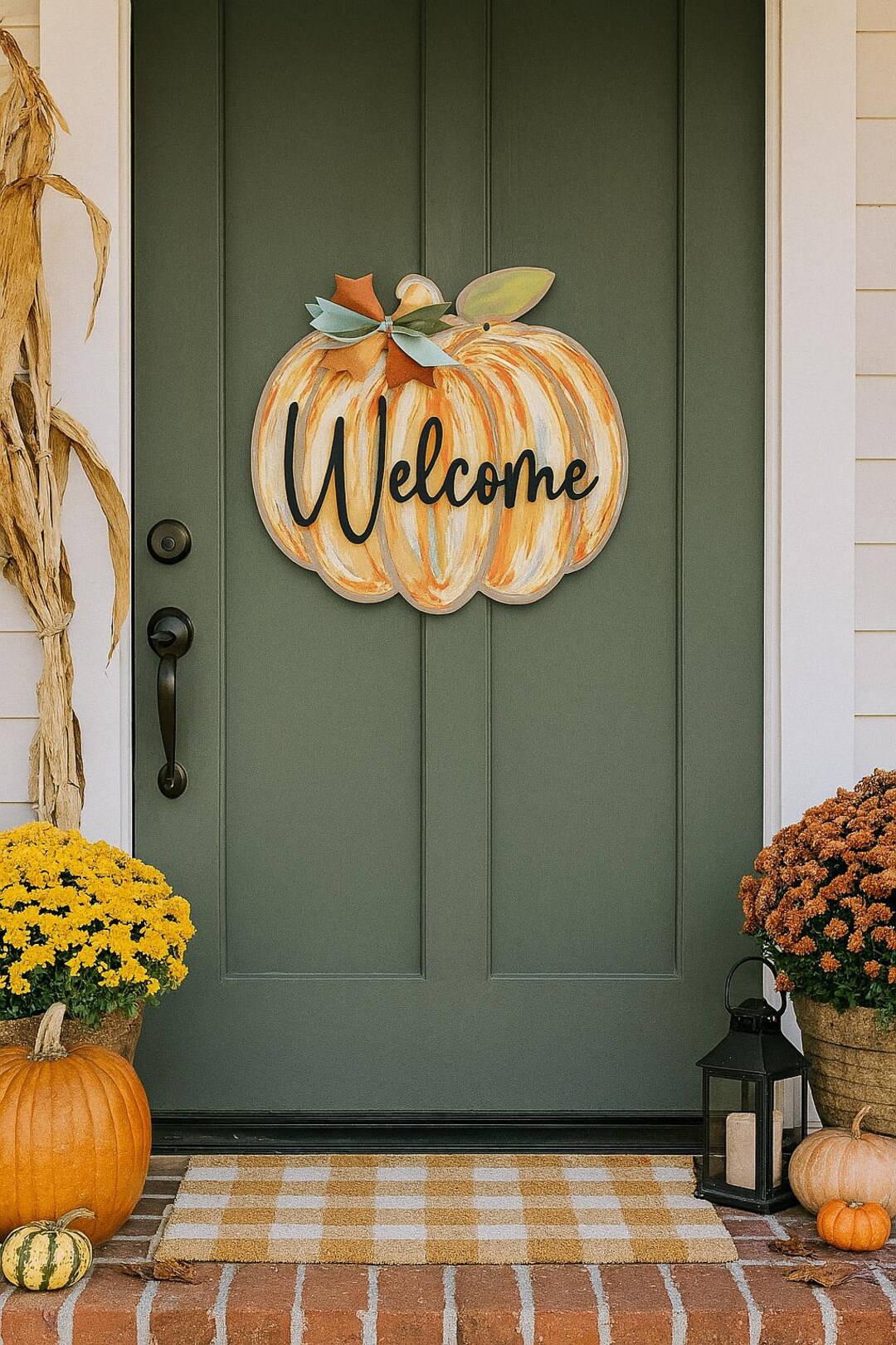 18” Hello Fall Pumpkin Door Hanger | Fall Porch Decor | Handmade Wood ...