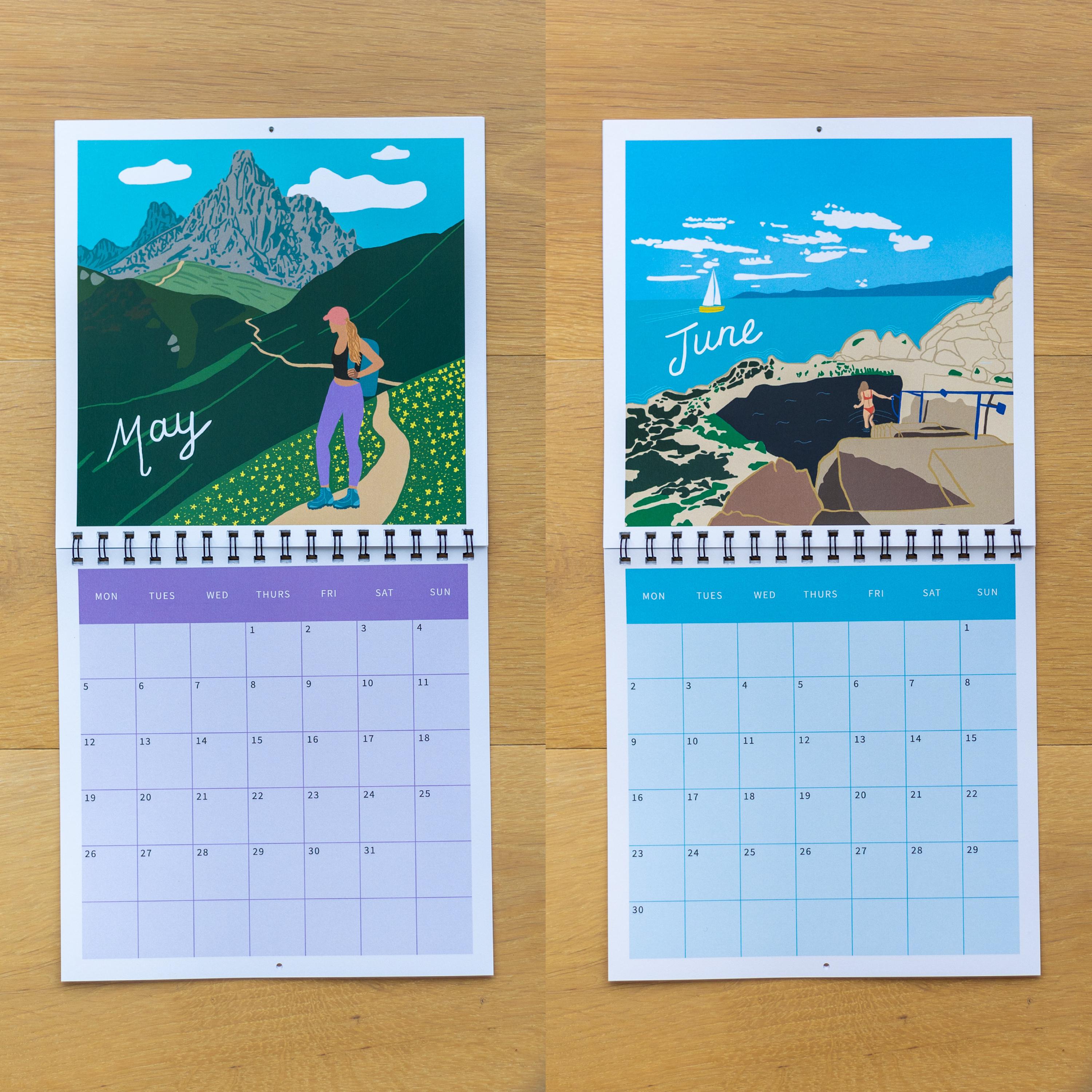 2025 Hiking Adventure Calendar / Illustration / Irish / Sea Swimming ...