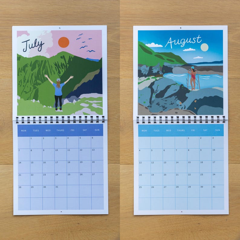 2025 Hiking Adventure Calendar / Illustration / Irish / Sea Swimming ...