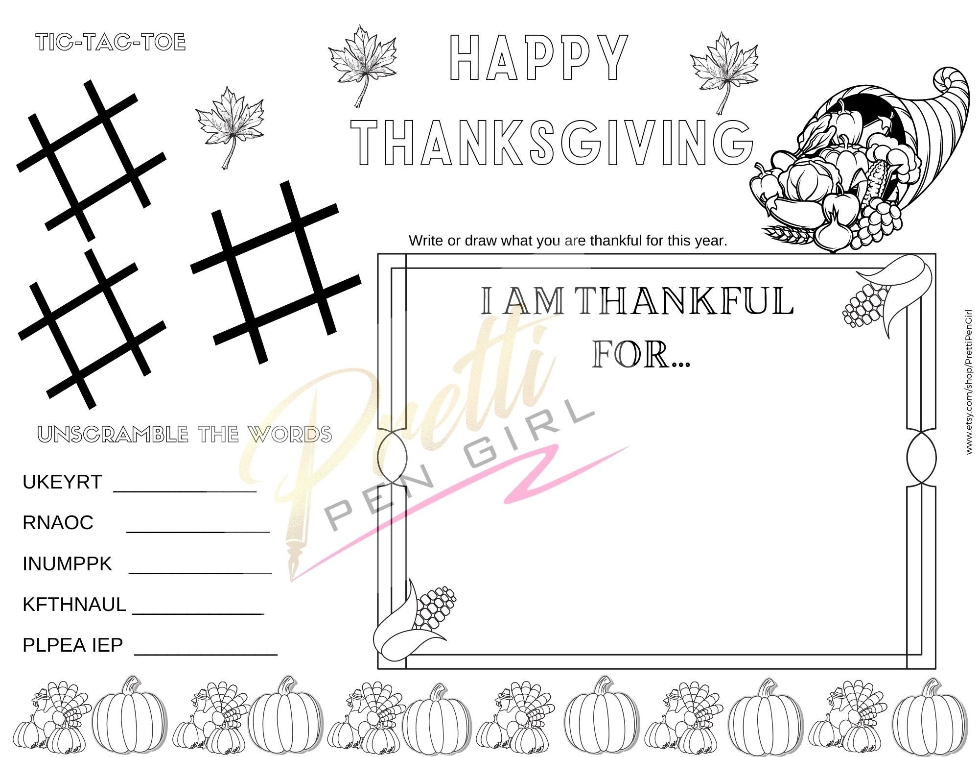 Printable THANKSGIVING Coloring Placemats, 4 Activity Sheets for Kids ...