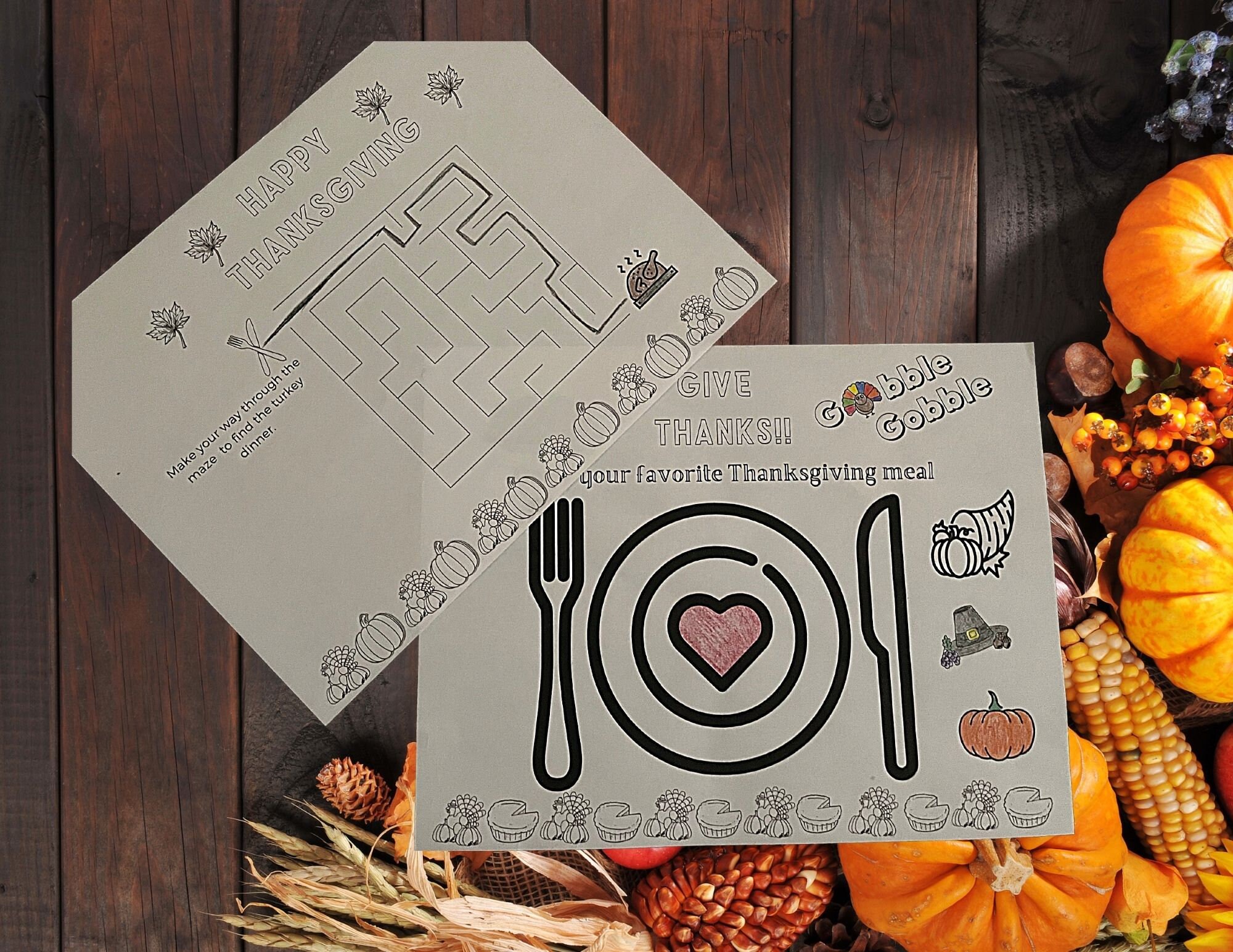 Printable THANKSGIVING Coloring Placemats, 4 Activity Sheets for Kids ...