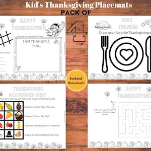 Printable THANKSGIVING Coloring Placemats, 4 Activity Sheets for Kids ...
