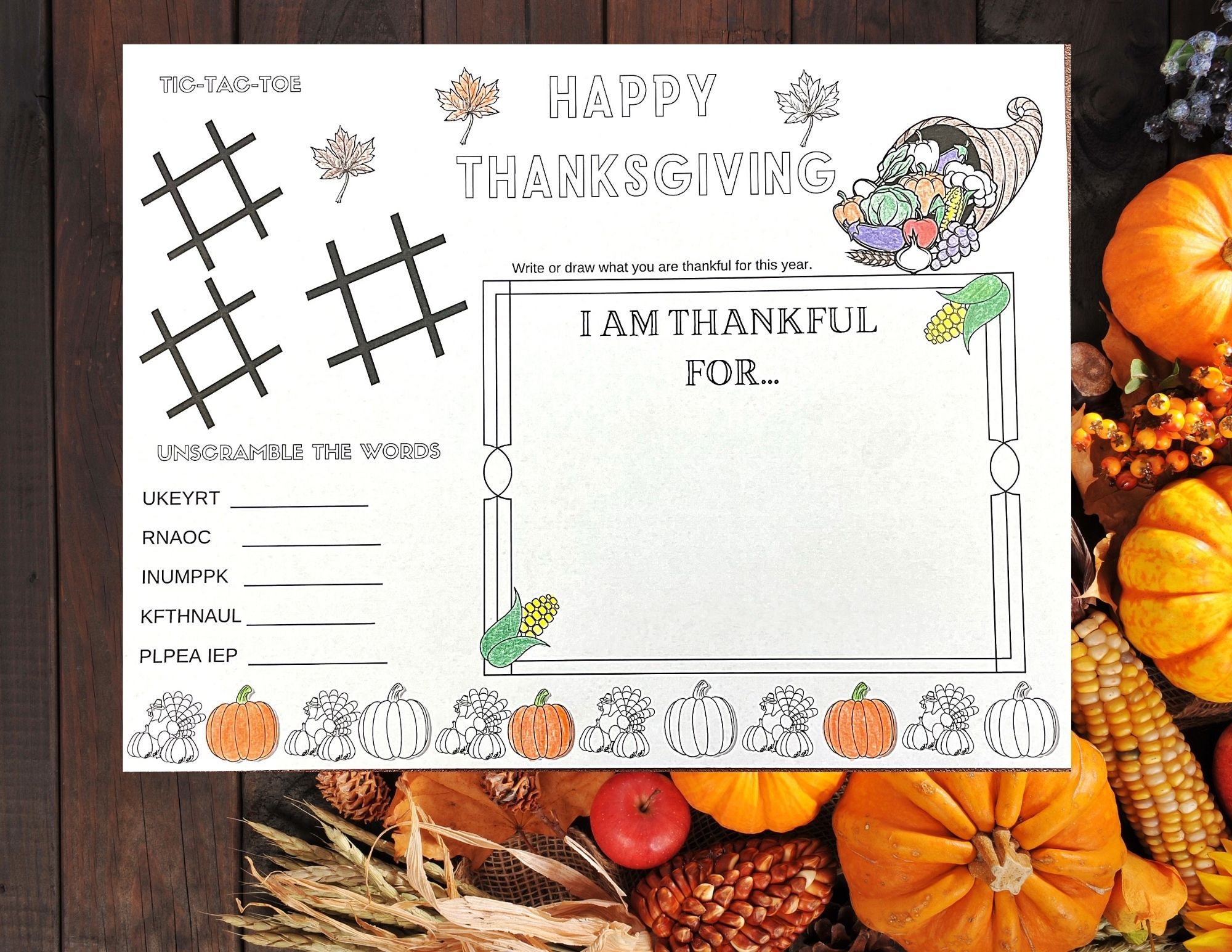 Printable THANKSGIVING Coloring Placemats, 4 Activity Sheets for Kids ...