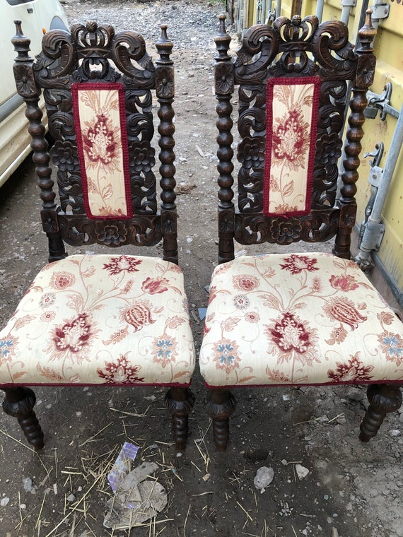 Back forest carved chairs x 2