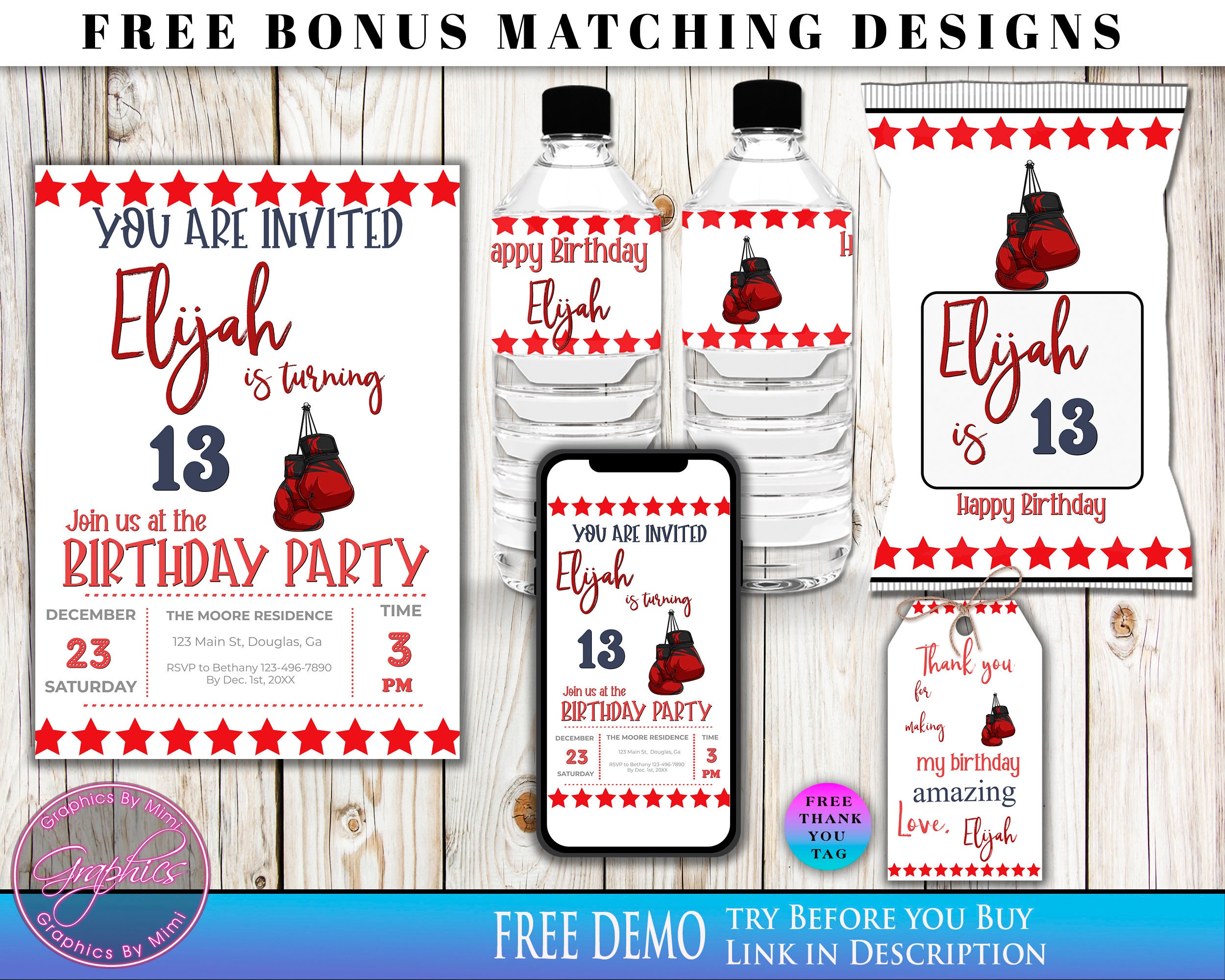 Boxing Invitation Boxing Birthday Template Download Boxing - Etsy