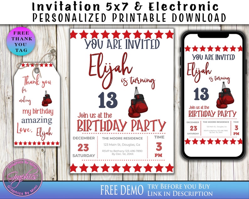 Boxing Invitation Boxing Birthday Template Download Boxing - Etsy
