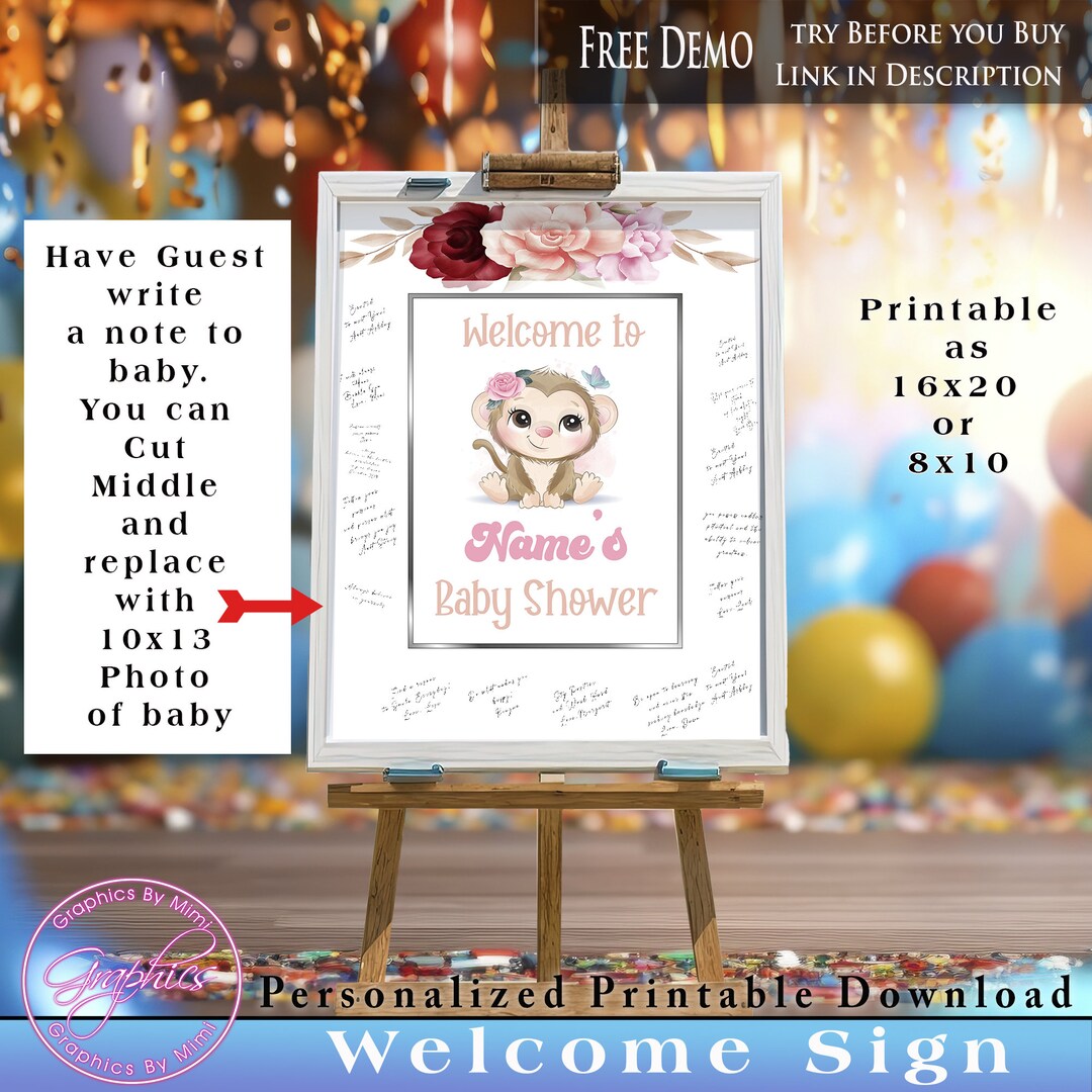 Baby Monkey Theme, Baby Shower Welcome Sign Decorations, Baby Shower ...