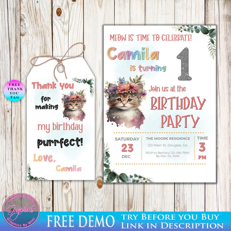 Kitten Theme Party Kitten Invitation Kitten Birthday Cat - Etsy