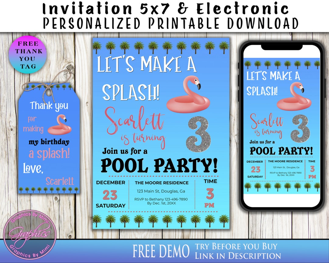 Pool Party Theme, Pool Party Invite, Pool Party Birthday, Template ...