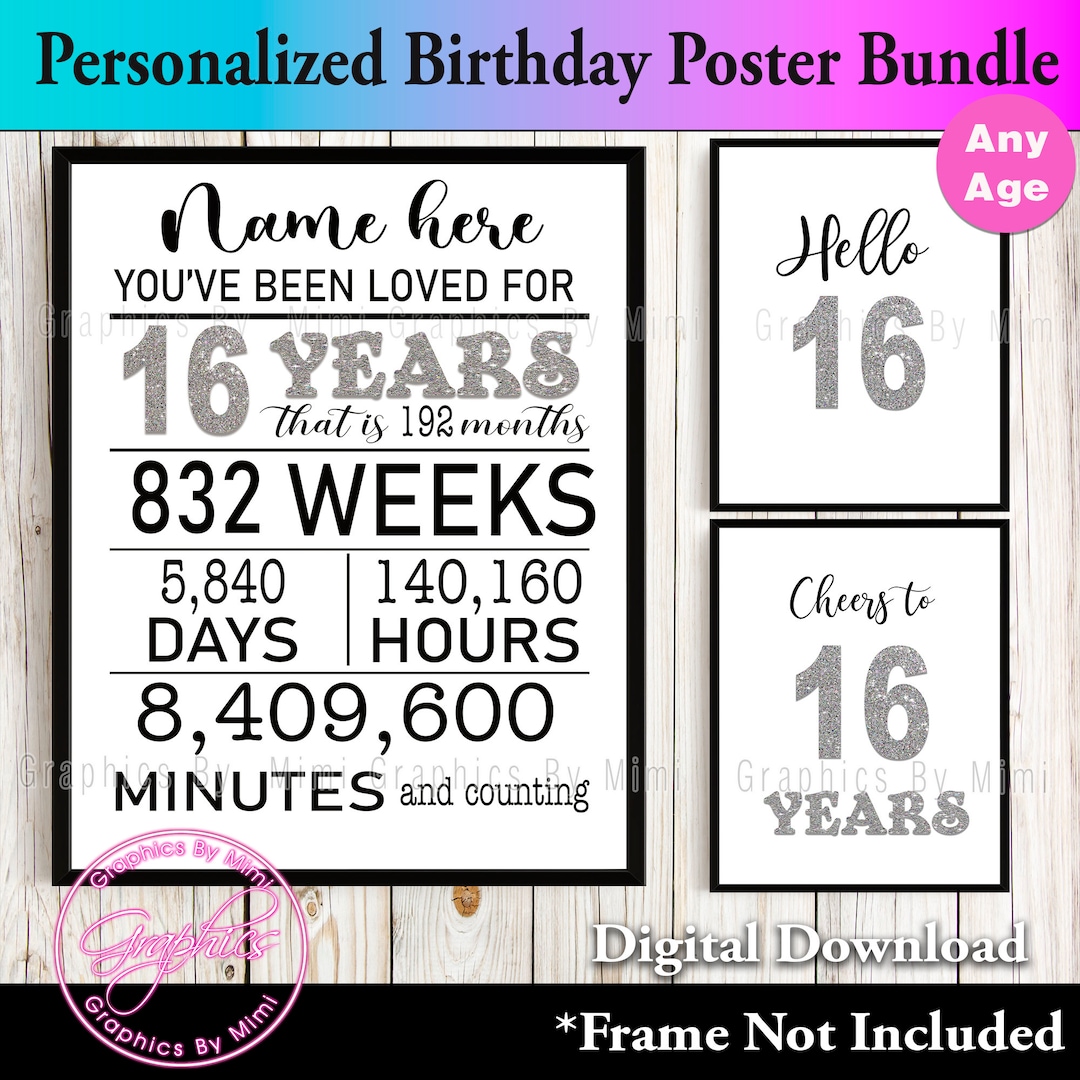 You Are Loved Personalized 16th Birthday Poster Bundle Any Age ...