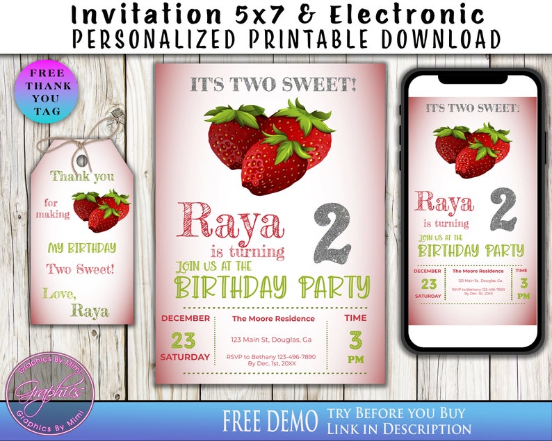 Two Sweet Birthday Invitation Printable Birthday Editable - Etsy