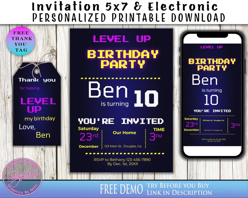 Gamer Level Up Editable Design Printable Birthday Phone - Etsy
