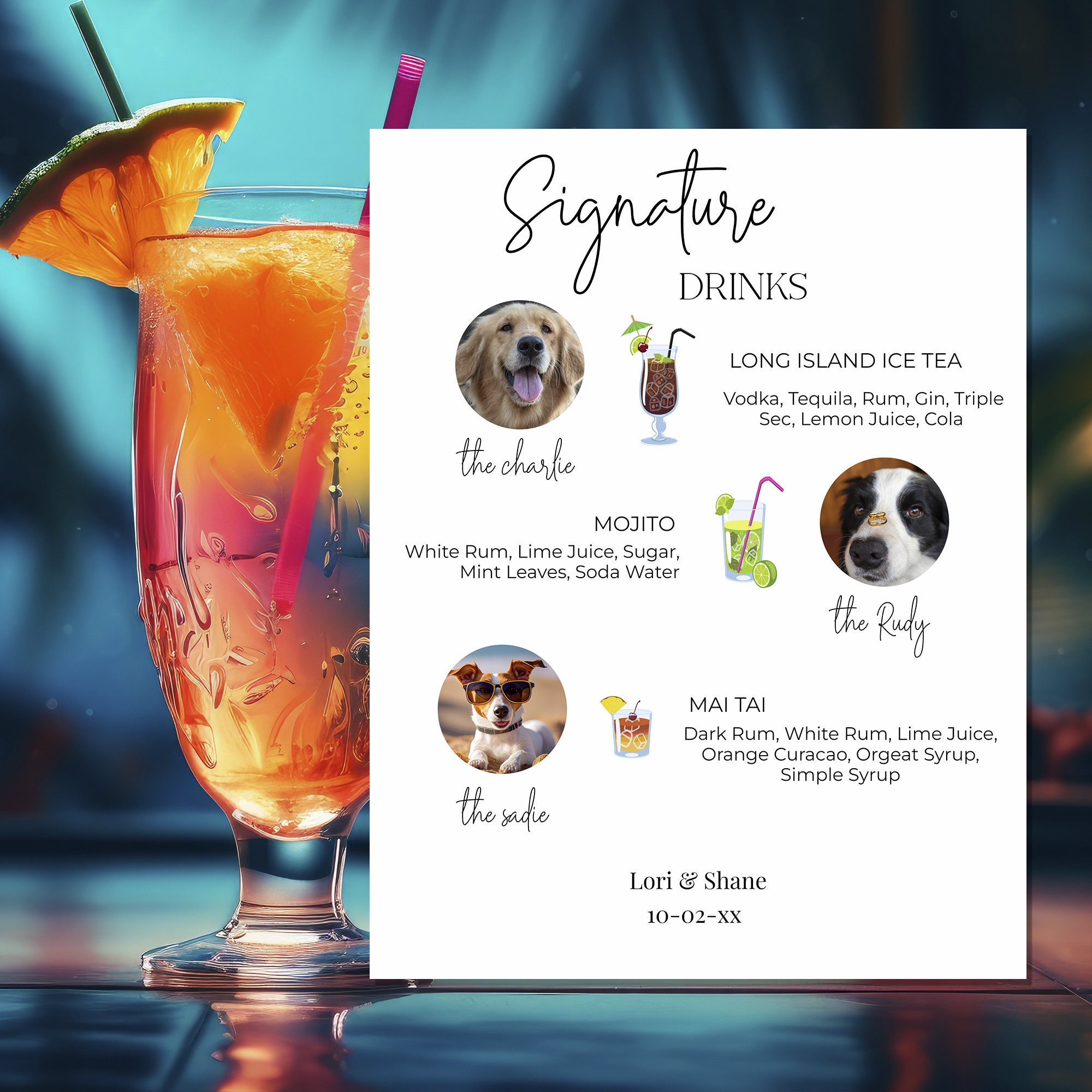 Dog Wedding Bar Menu Editable Printable Pet Signature - Etsy
