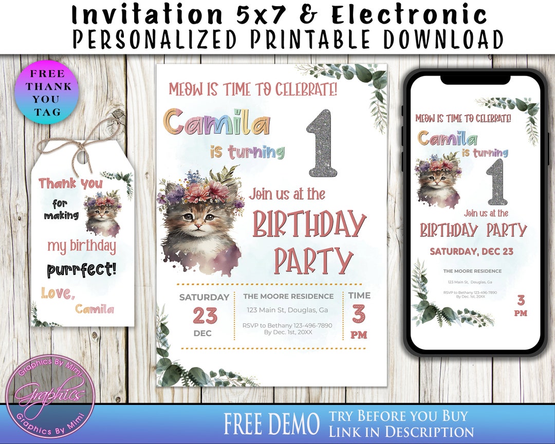 Kitten Theme Party, Kitten Invitation, Kitten Birthday, Cat Theme Party ...