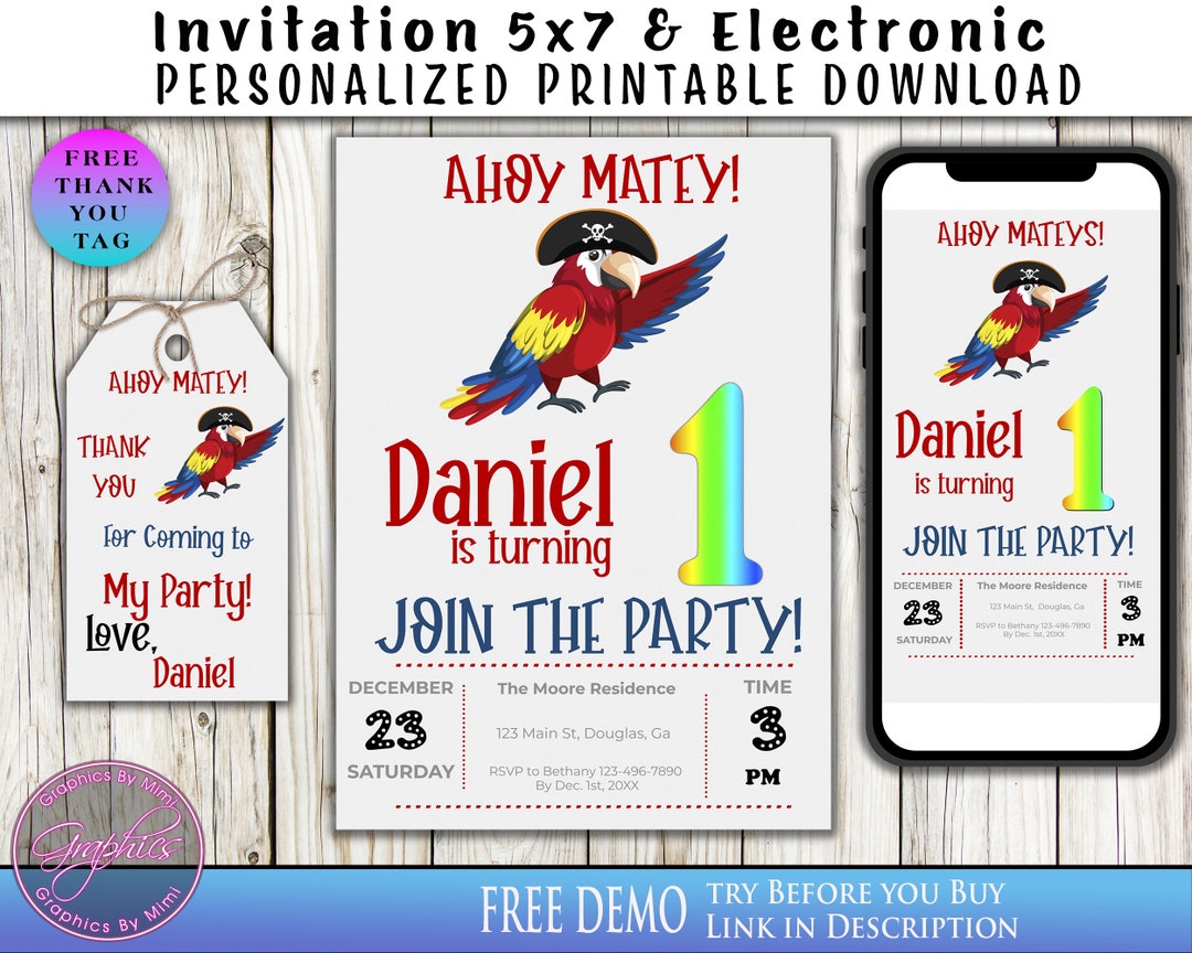 Parrot, Birthday Invite, Editable Design, Printable Birthday, Phone ...