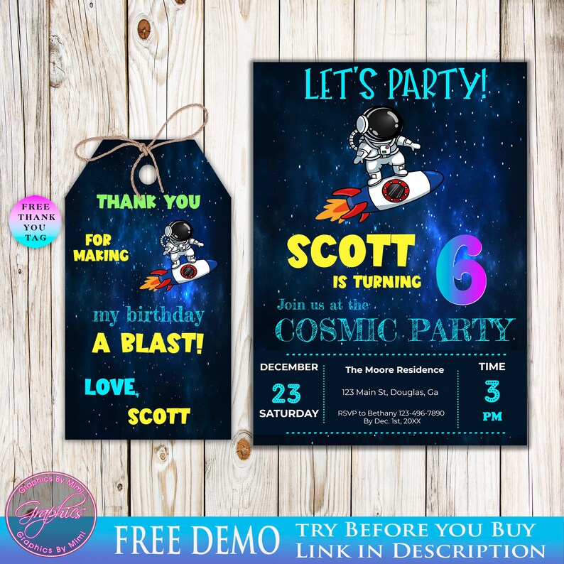 Rocket Birthday Outer Space Birthday Invite Editable - Etsy