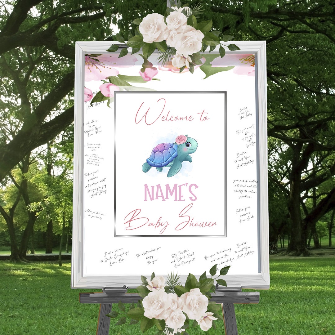Turtle Welcome Sign, Baby Shower Sign, Turtle Guest Welcome, Editable ...