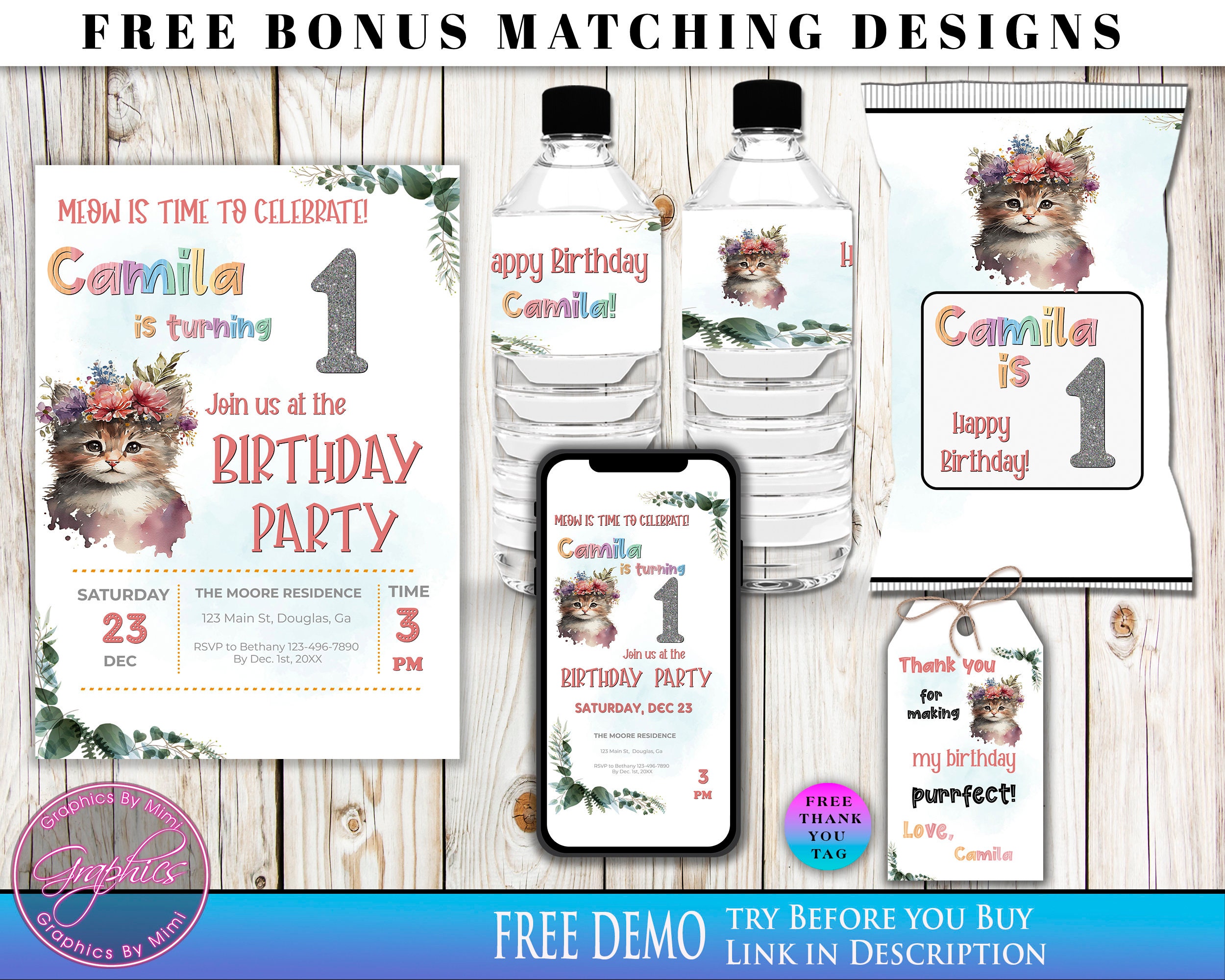 Kitten Theme Party, Kitten Invitation, Kitten Birthday, Cat Theme Party ...