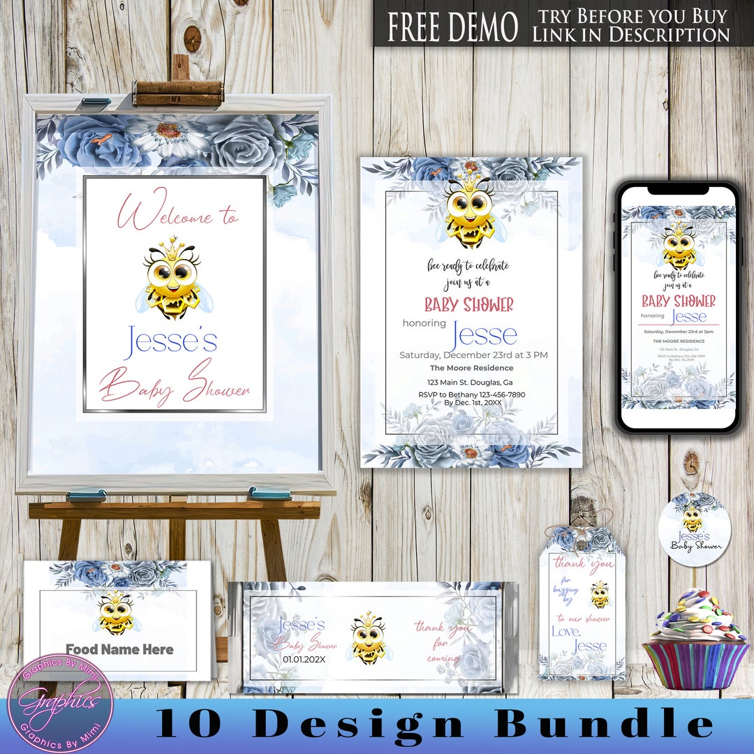 Bee Baby Shower, Invitation, Baby Shower Bundle, Bumblebee Invitation ...