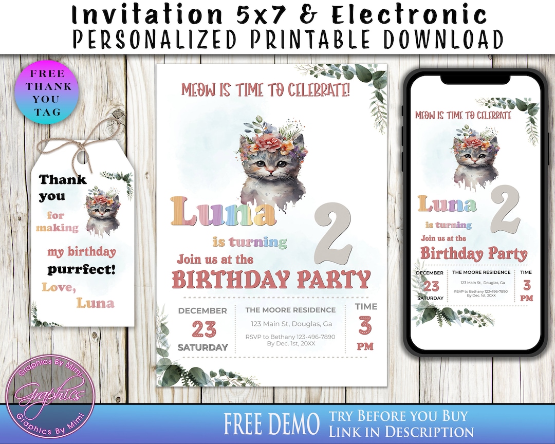 Kitten Theme Party, Kitten Invitation, Kitten Birthday, Cat Theme Party ...