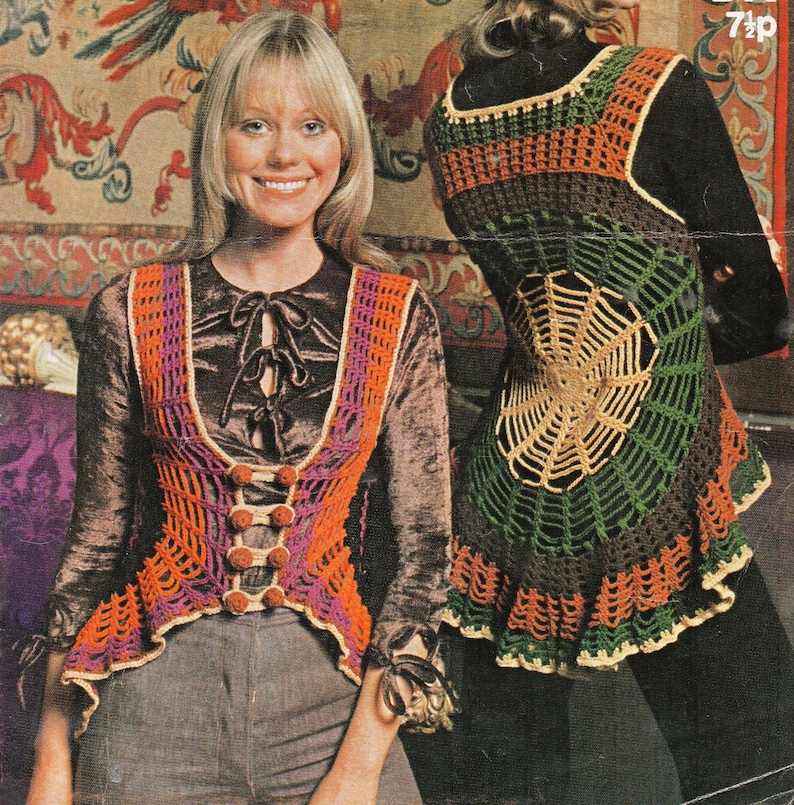 Vintage Crochet Spider Web Waistcoat Pattern: 1970s Retro Festival (PDF ...