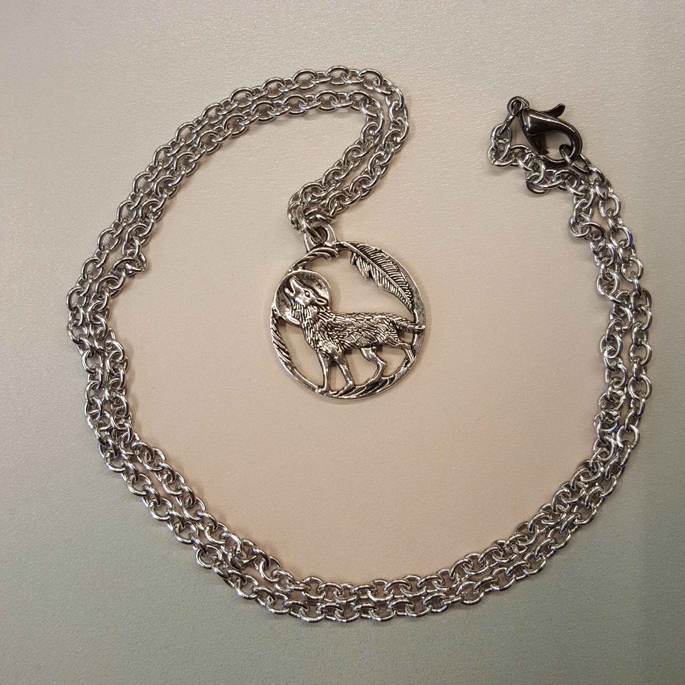 Howling Wolf Necklace - Silver Wolf Moon Pendant, Stainless Steel Chain ...