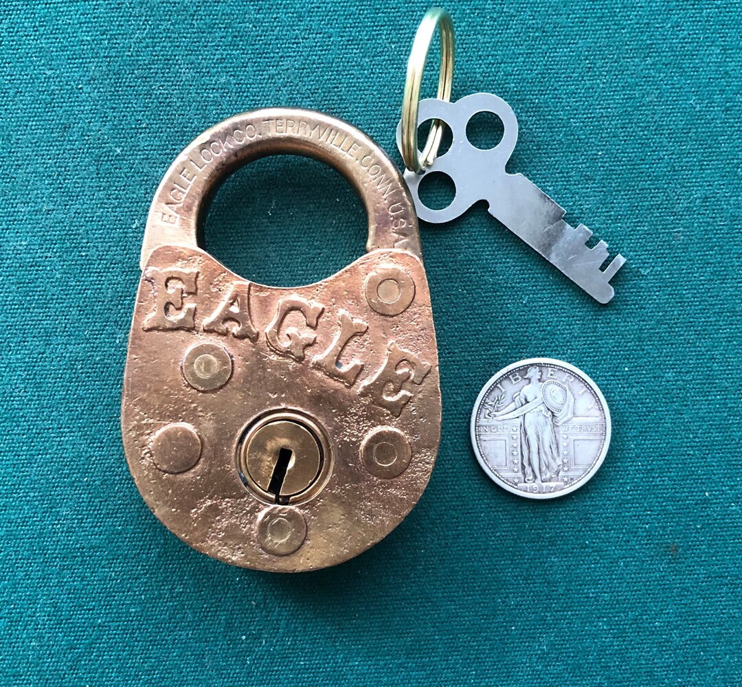 Antique EAGLE 3-lever Cast Brass Padlock + 1 Operable Key – Early 1900s ...