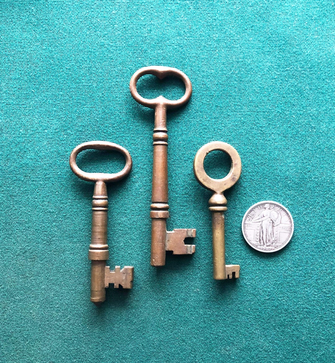 3 Antique Brass British Cabinet / Furniture / Cupboard Keys – Late ...