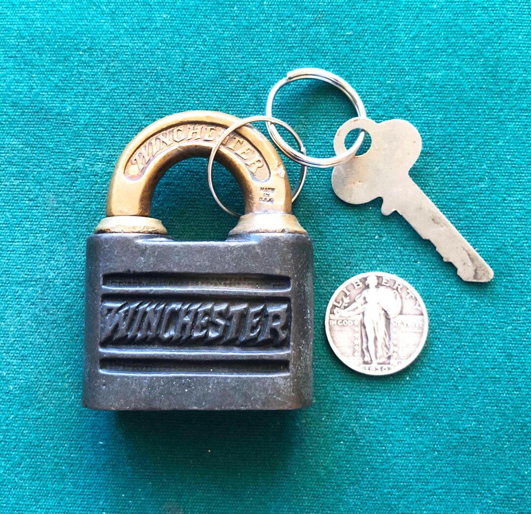 Vintage Cast Iron WINCHESTER Push Key Pin Tumbler Padlock + 1 Operable ...